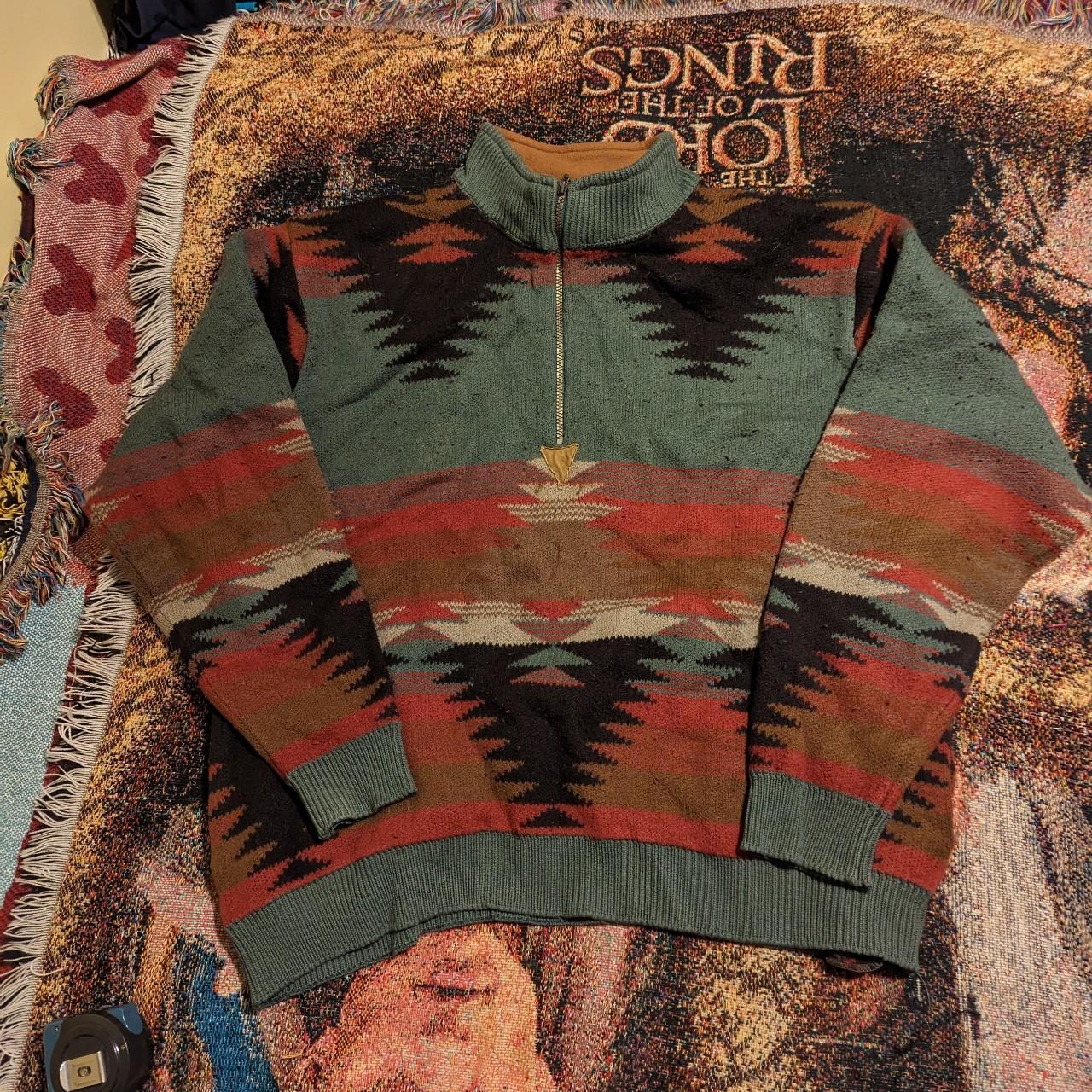 Vtg Orvis Wool Aztec Southwestern Quarter Zip Knit... - Depop