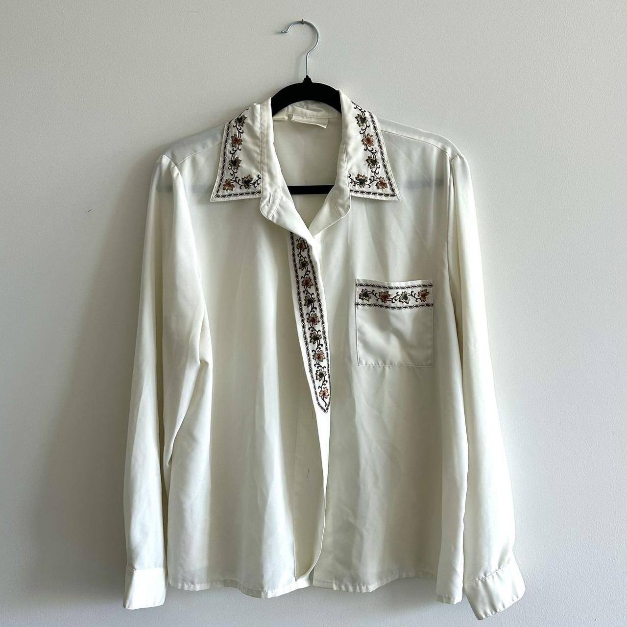 Embroidered Button Down Shirt Perfect fall layering... - Depop