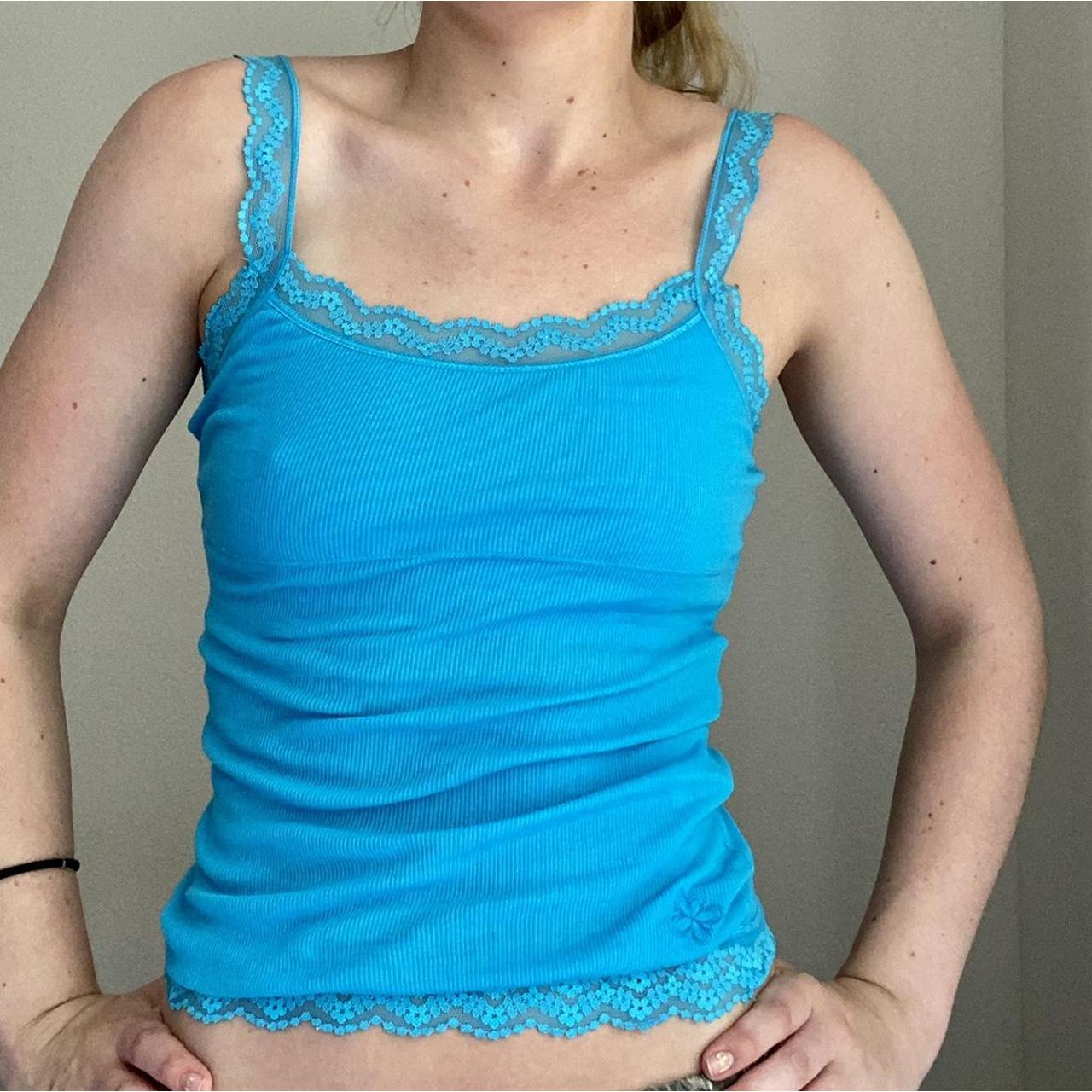 bright blue lace lined cami... - Depop