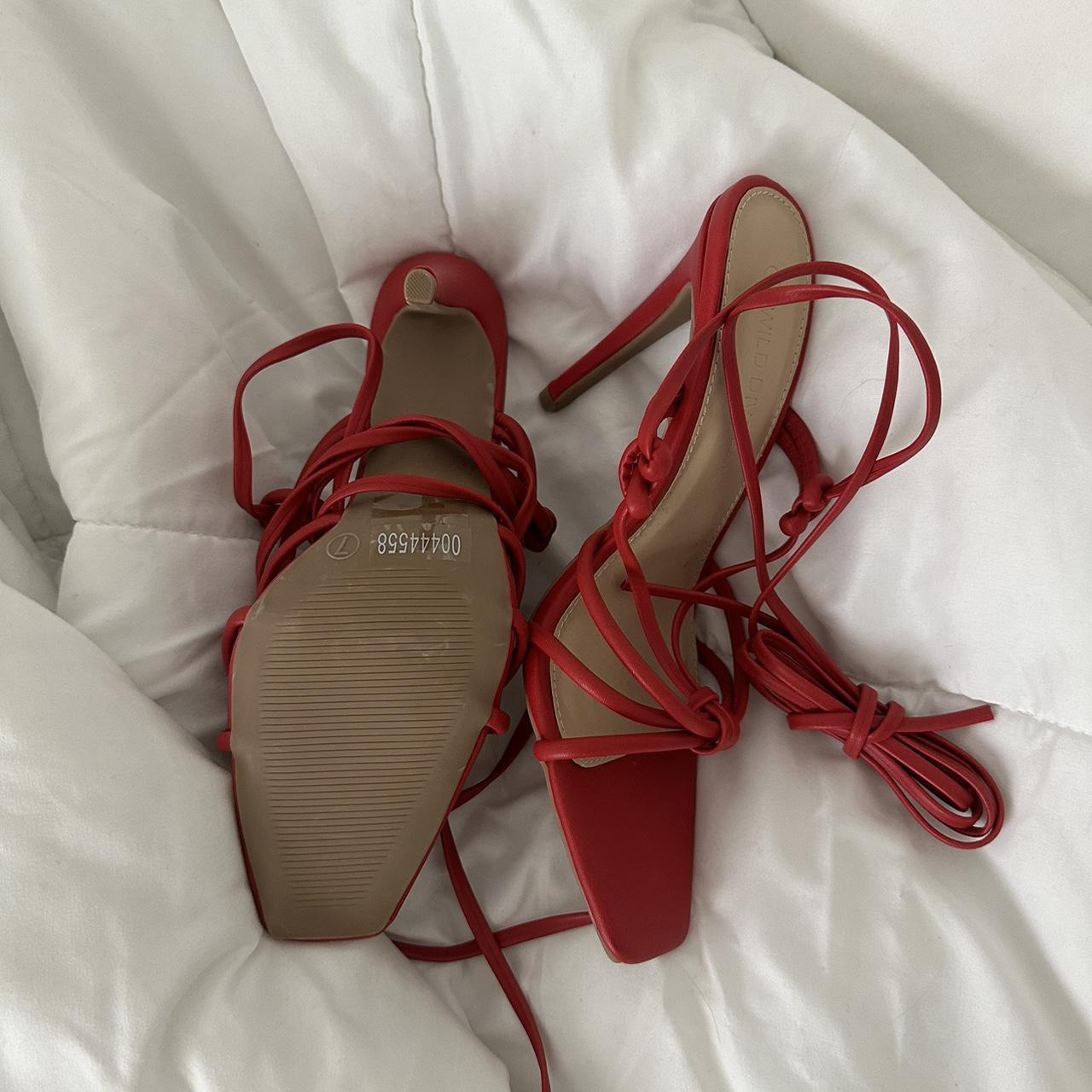 Red lace up sandal heels Never worn - Depop