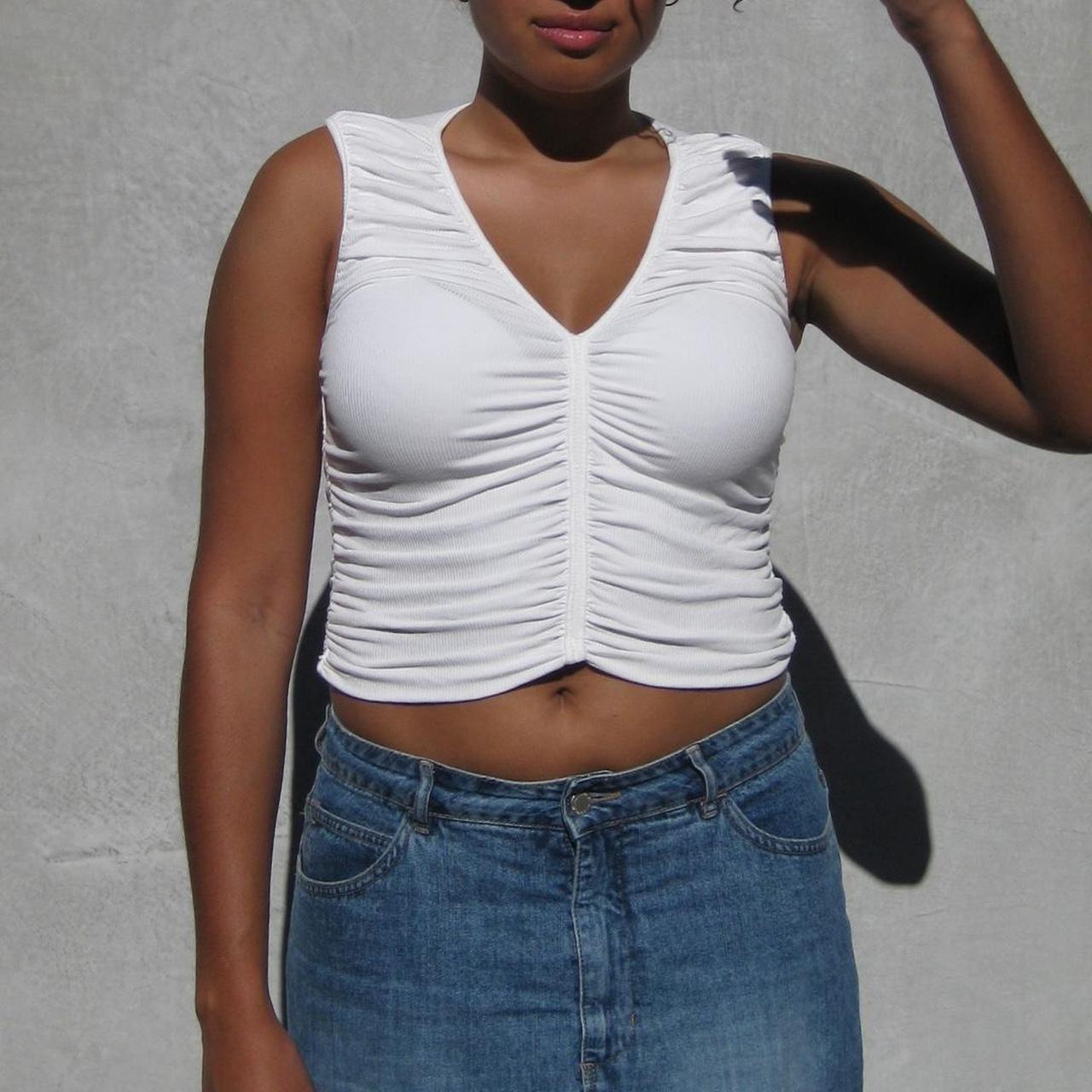 ruched singlet top - size 10 cotton/viscose blend - Depop