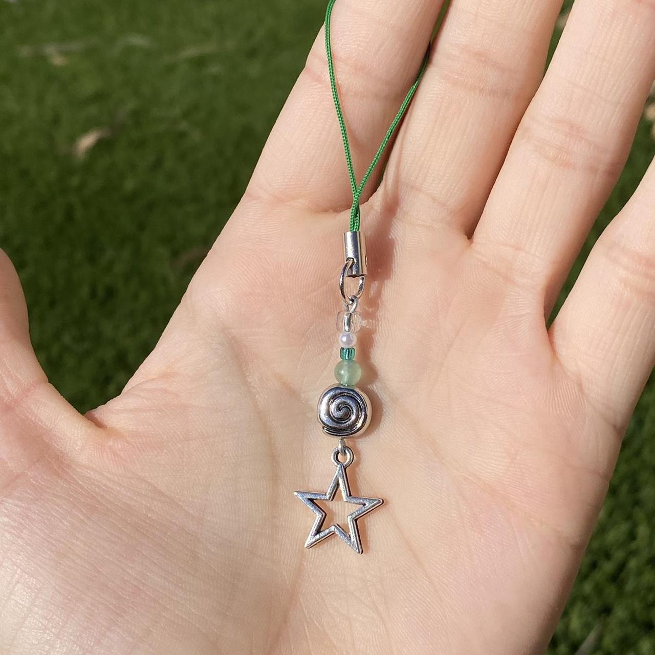 Handmade green simple star phone charm keychain with... - Depop