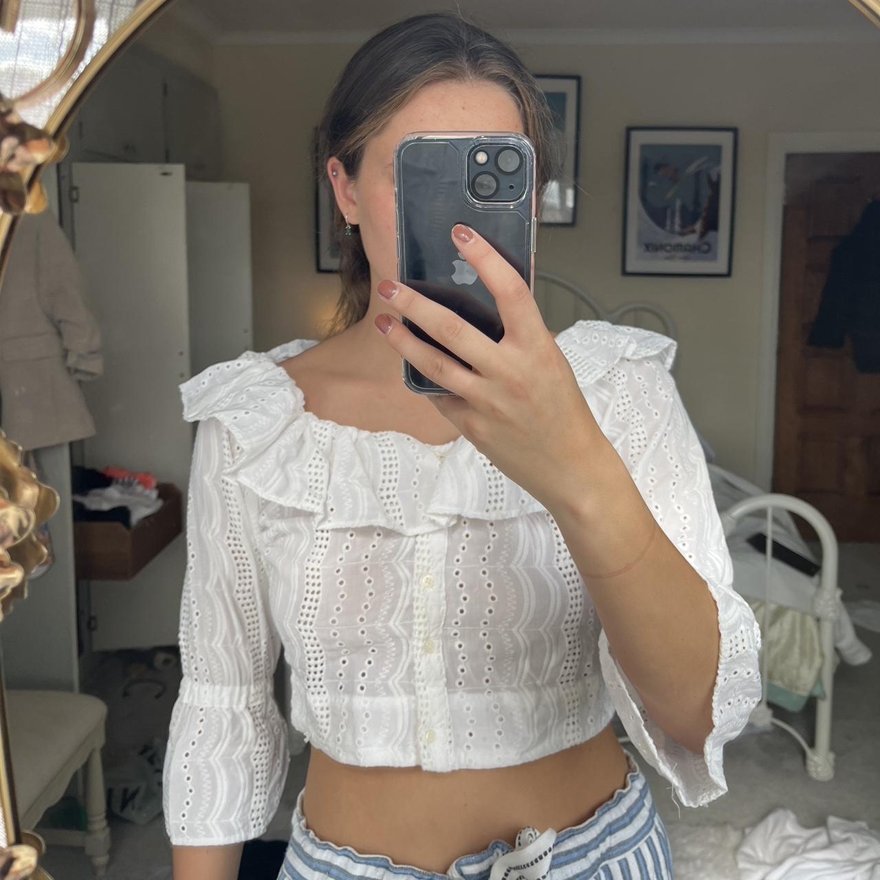 Button up frilly blouse, can be worn off or on the... - Depop