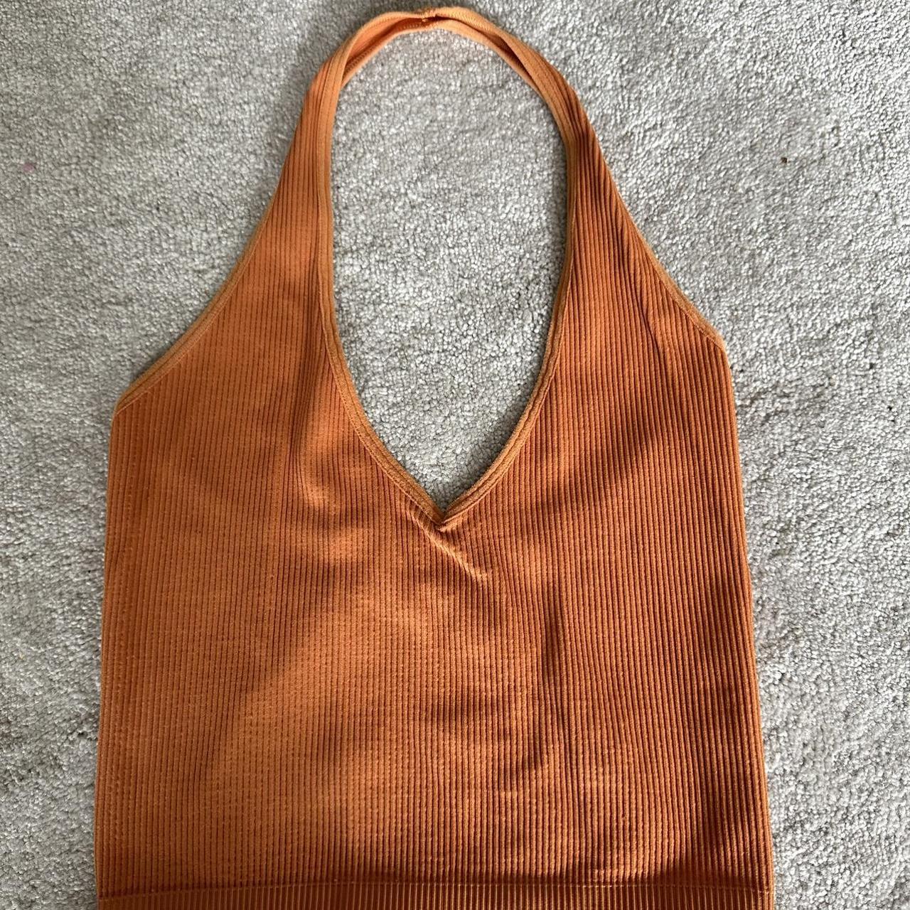 out from under urban outfitters orange ribbed halter... - Depop
