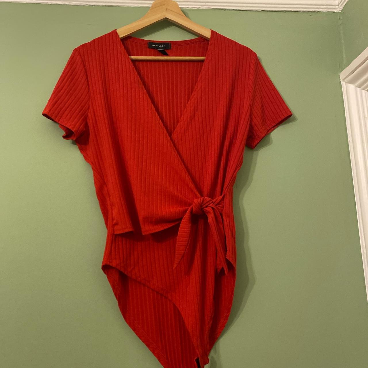 New Look Red Bodysuit, V neck, Size 14, Price... - Depop