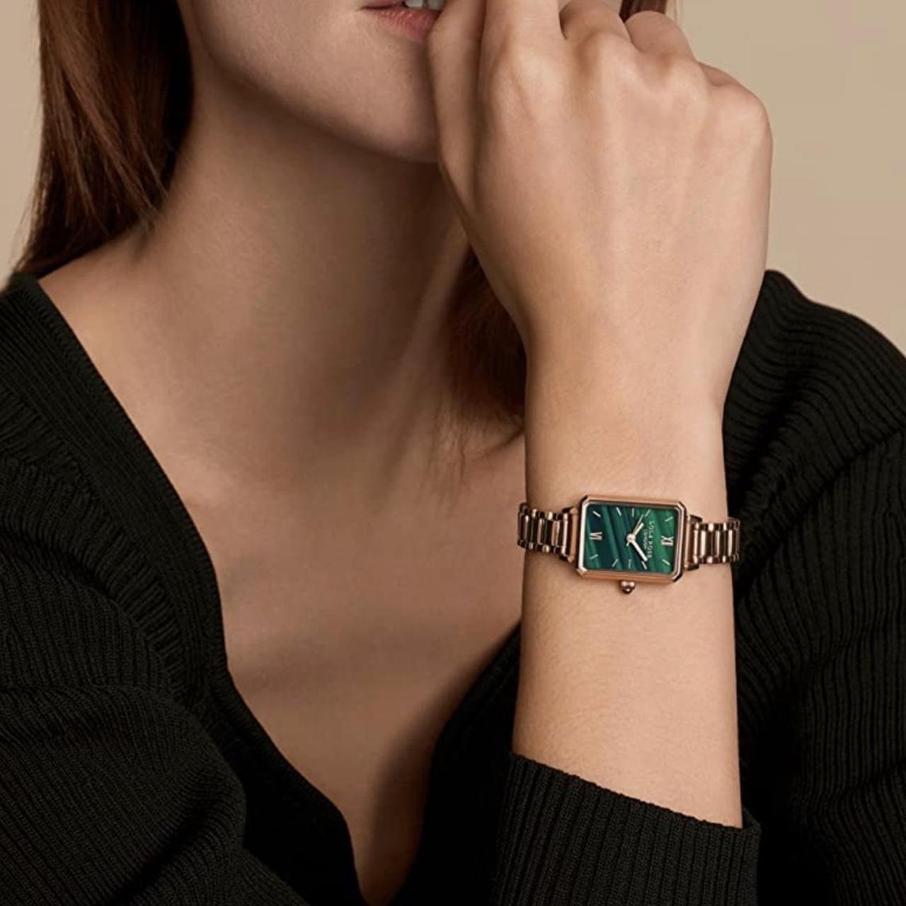 Women's Gold and Green Watch | Depop