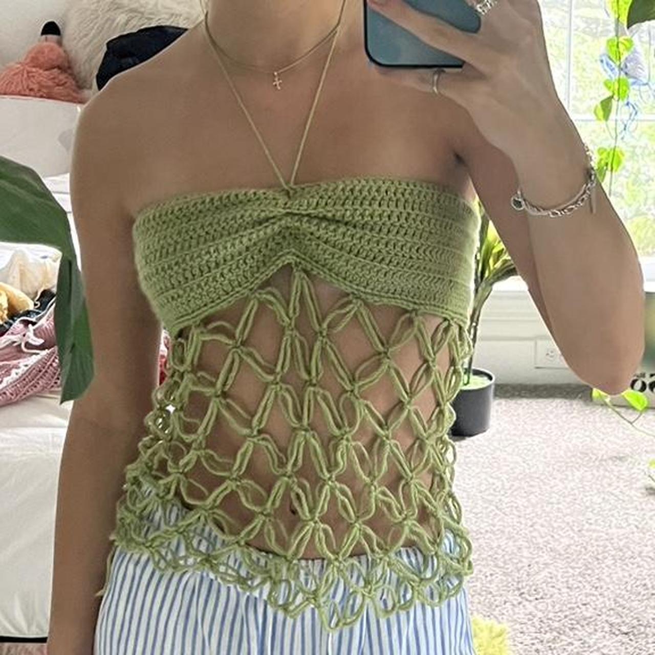 crocheted flower tube top / hater top xs-small can... - Depop