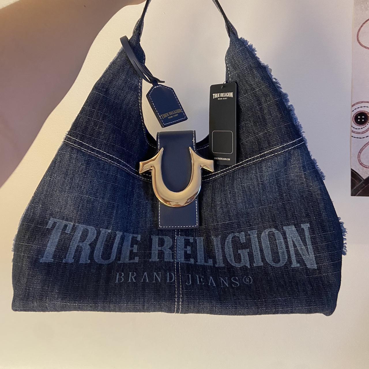 Navy denim True Religion bag with gold hardware 🦋... | Depop