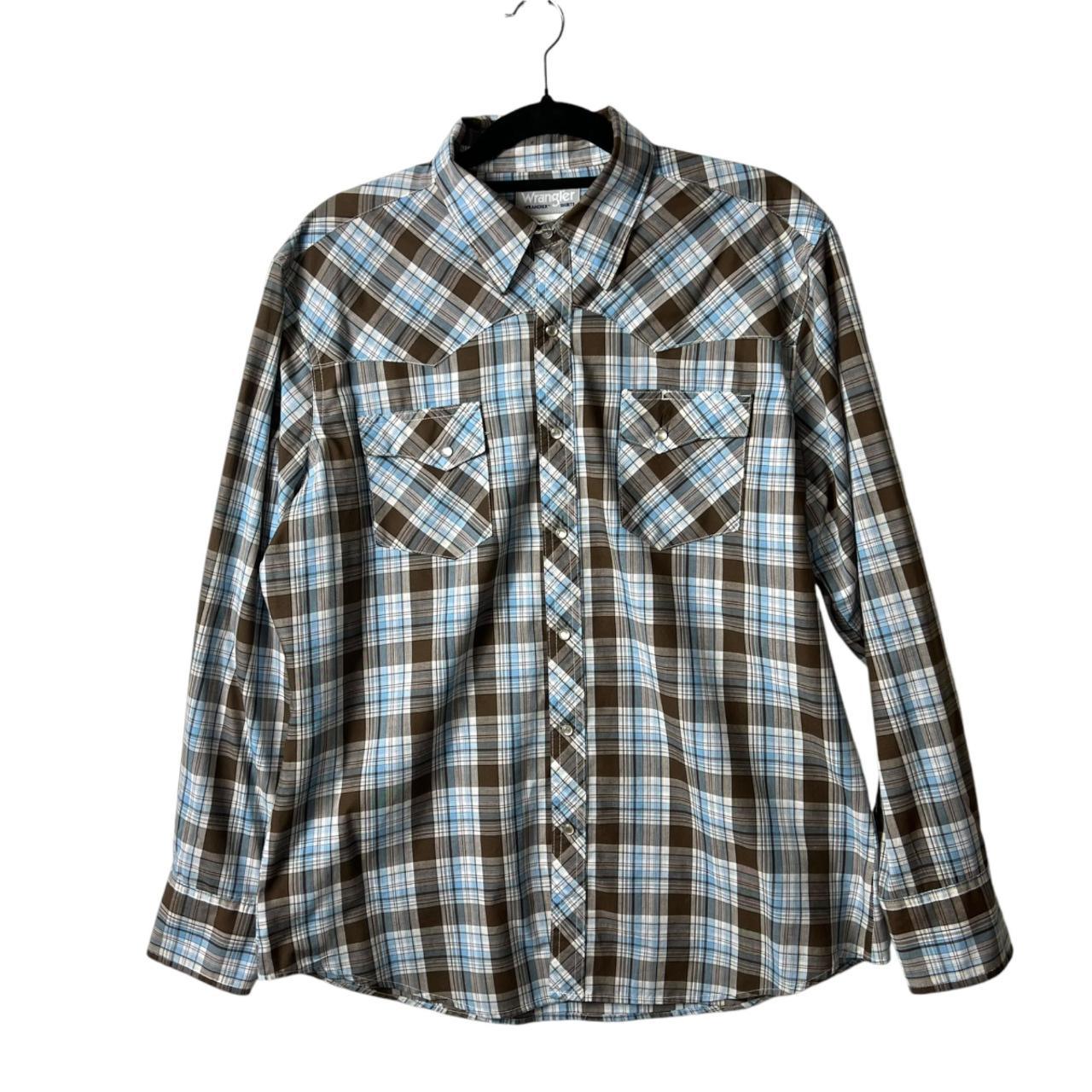 Wrangler rancher shirt button down collared plaid... - Depop