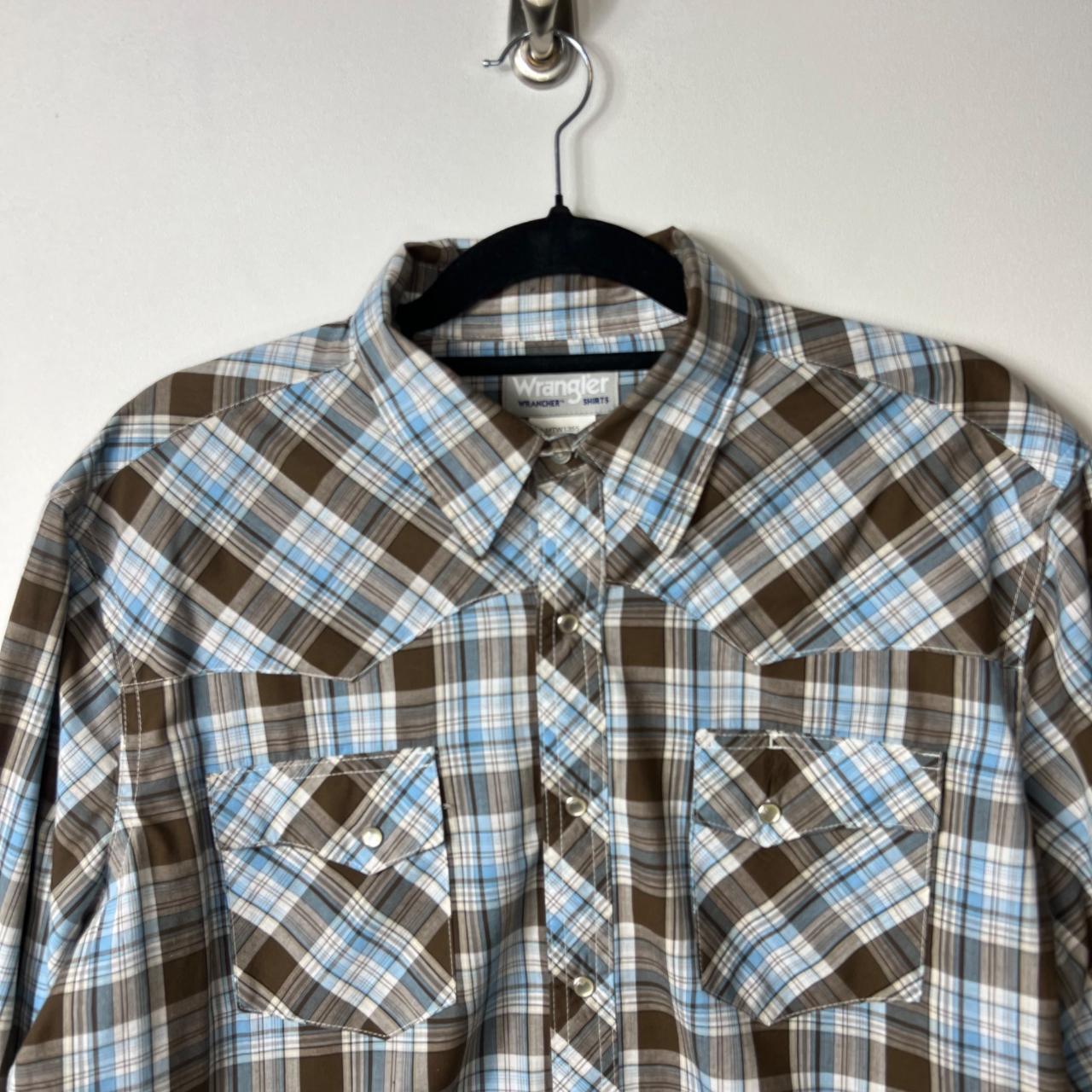 Wrangler rancher shirt button down collared plaid... - Depop