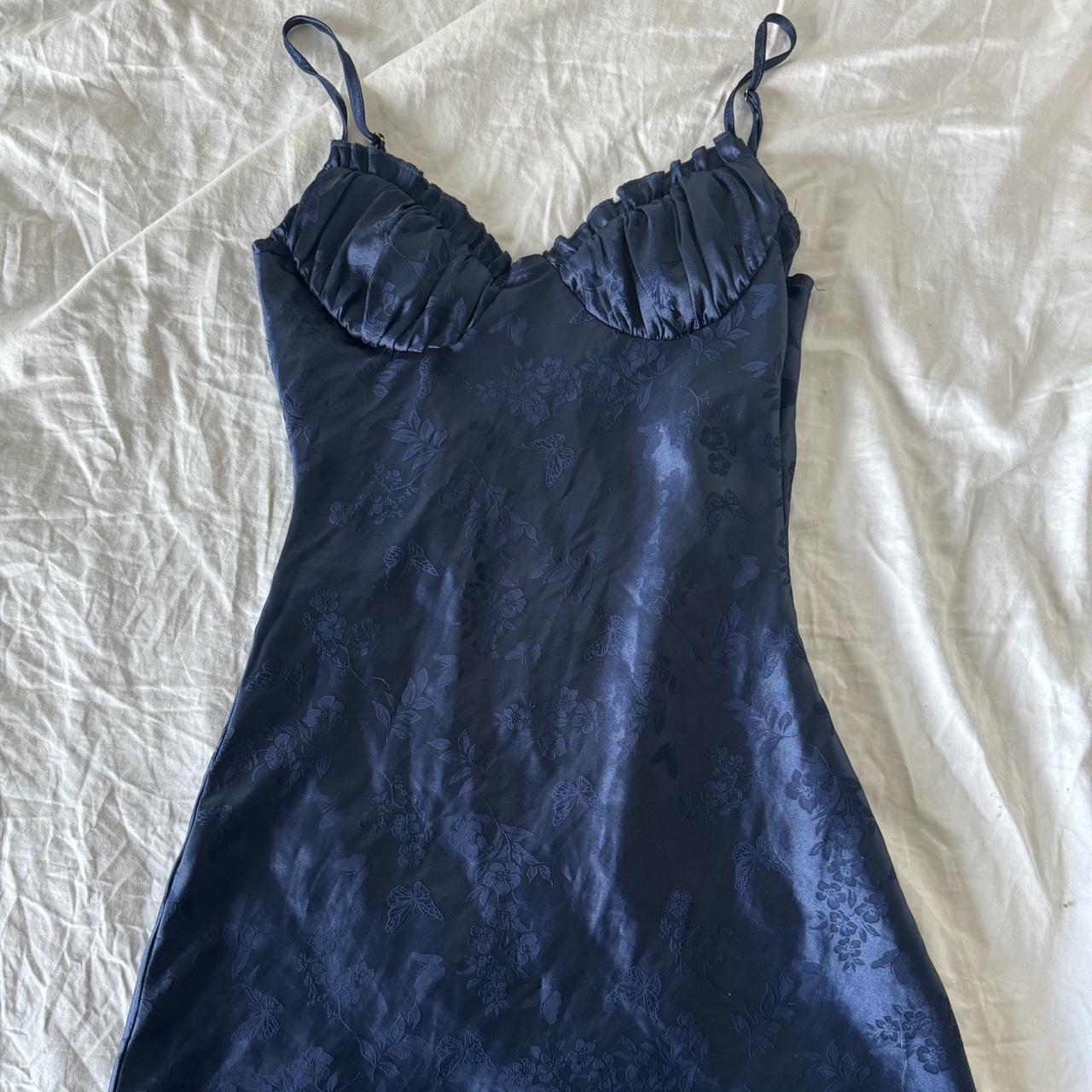 Pacsun Navy Lottie moss butterfly print satin dress... - Depop