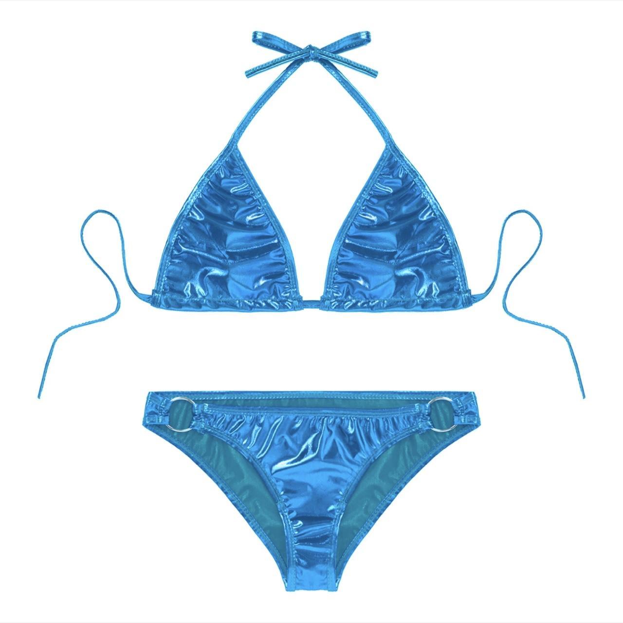 Metallic Blue Bikini Top Pvc Bikini Shiny Bikini Top Depop