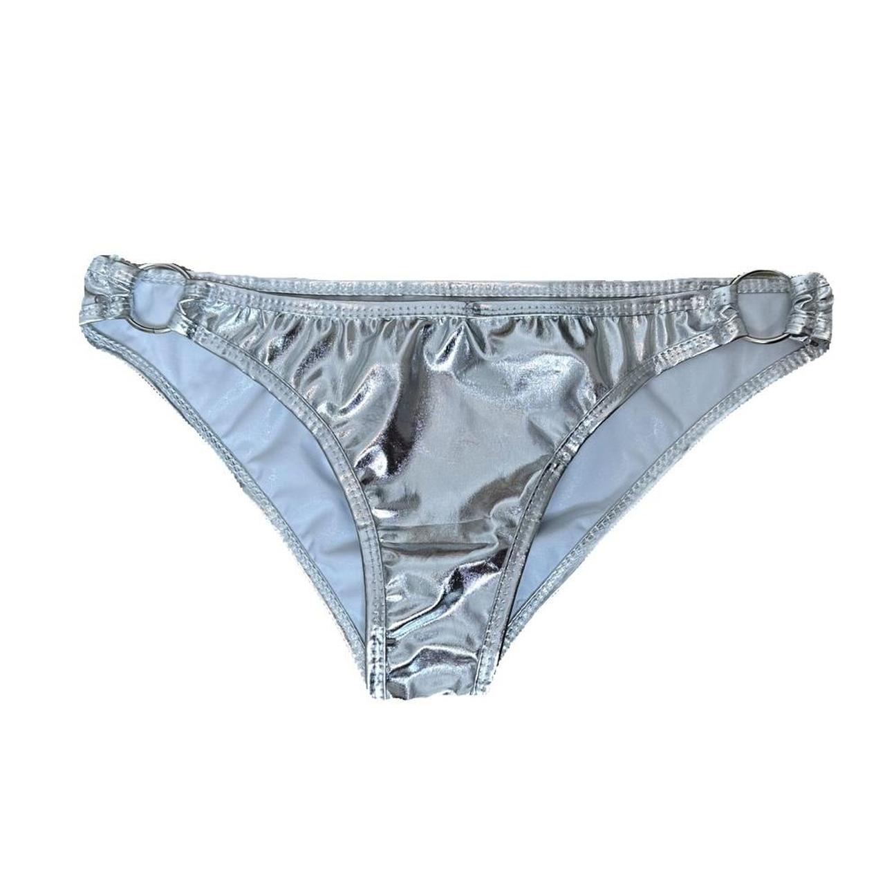 Metallic silver bikini bottoms o ring bikini pvc... - Depop