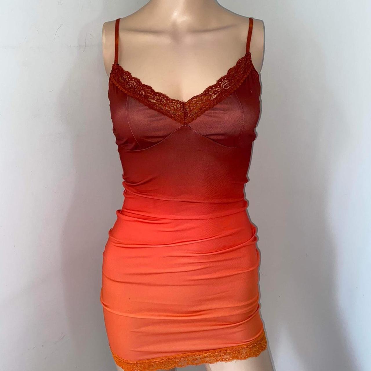 Red orange dress ombre dress silk slip dress lace... - Depop