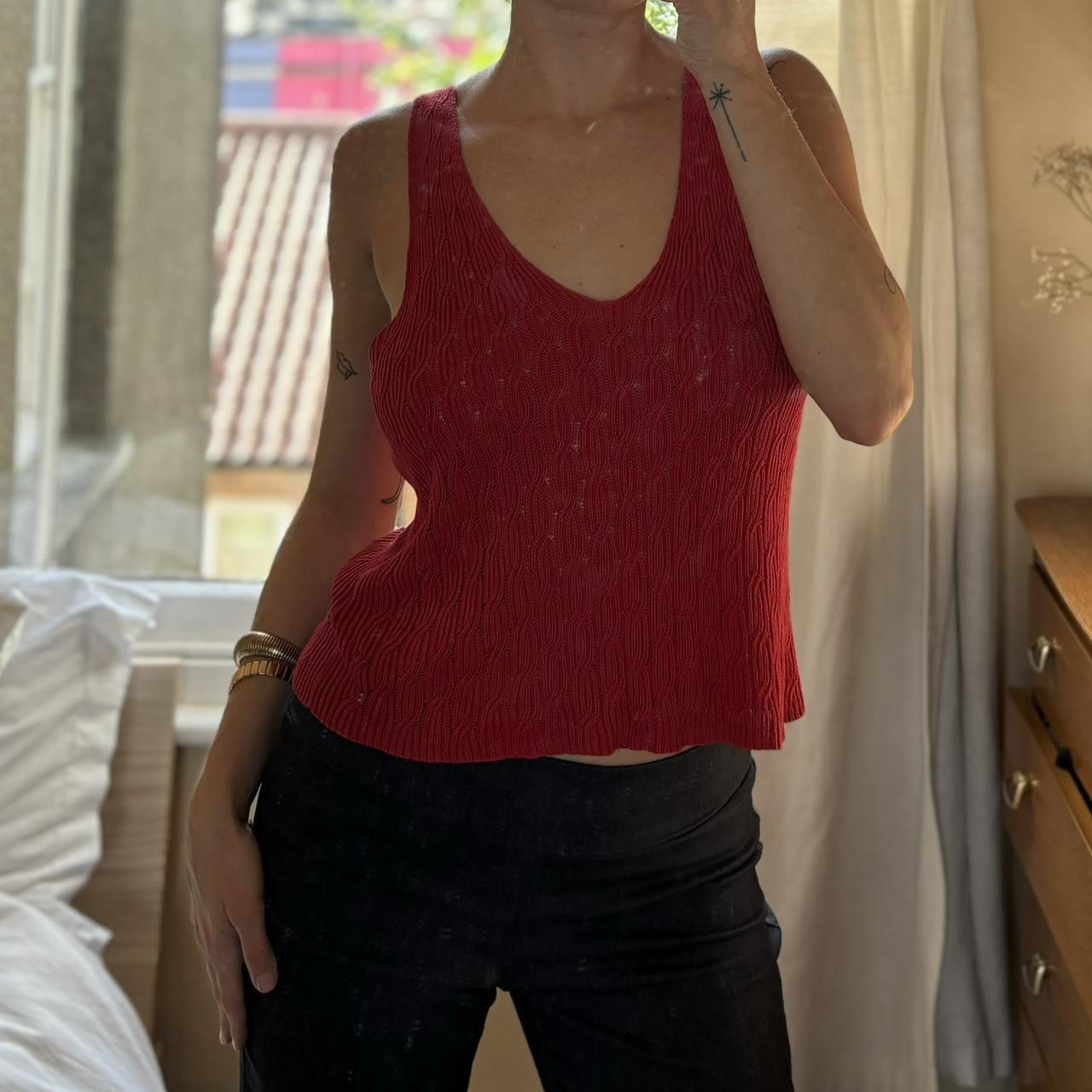 Red ribbed knit top #knit - Depop