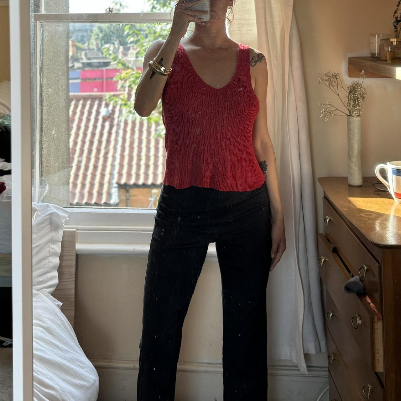 Red ribbed knit top #knit - Depop