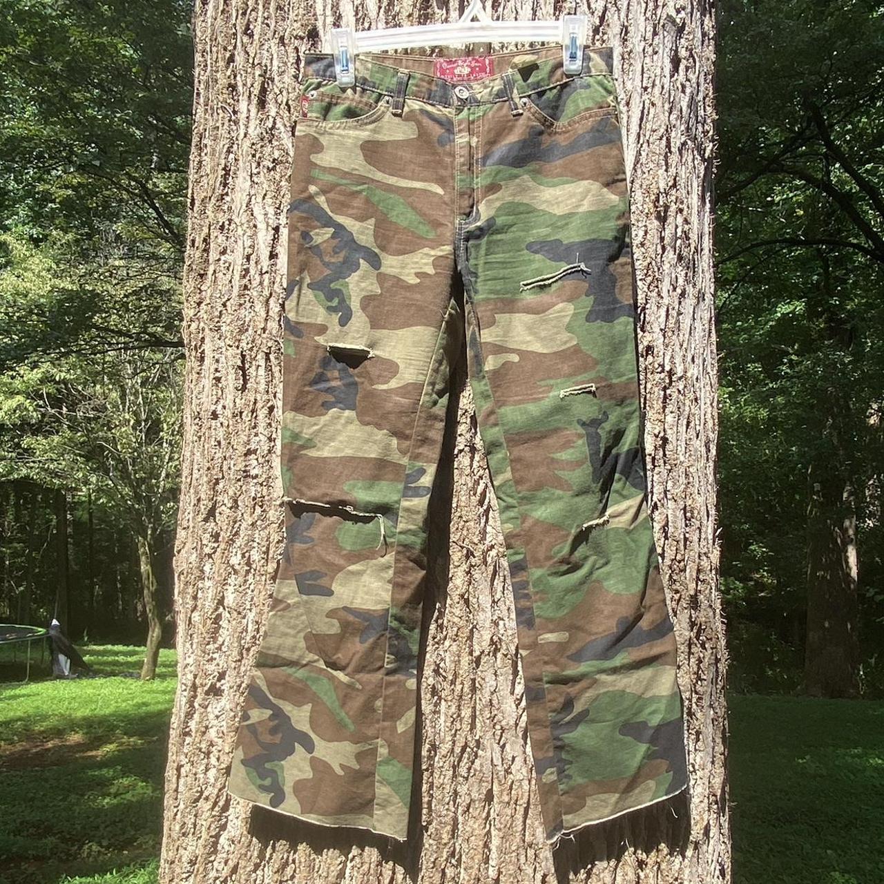 Vintage Low Rise Camo Pants - Raw Hem Made by... - Depop