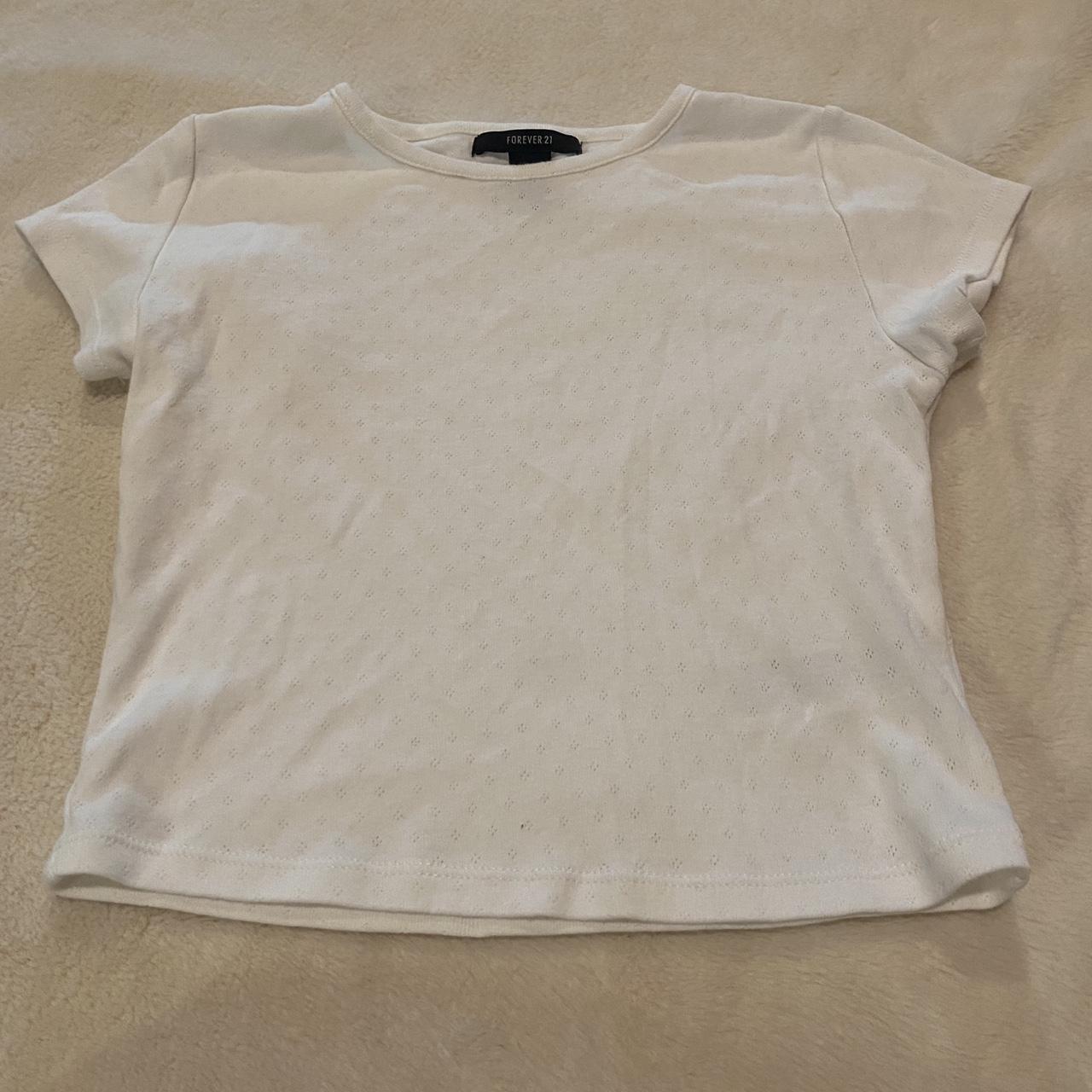 perfect basic white pointelle baby tee, never worn,... | Depop