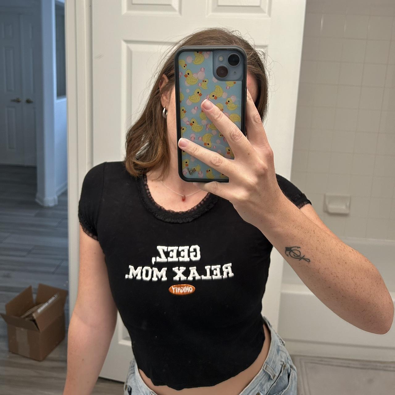 OMighty “Geez relax mom” cropped graphic tank top.... - Depop
