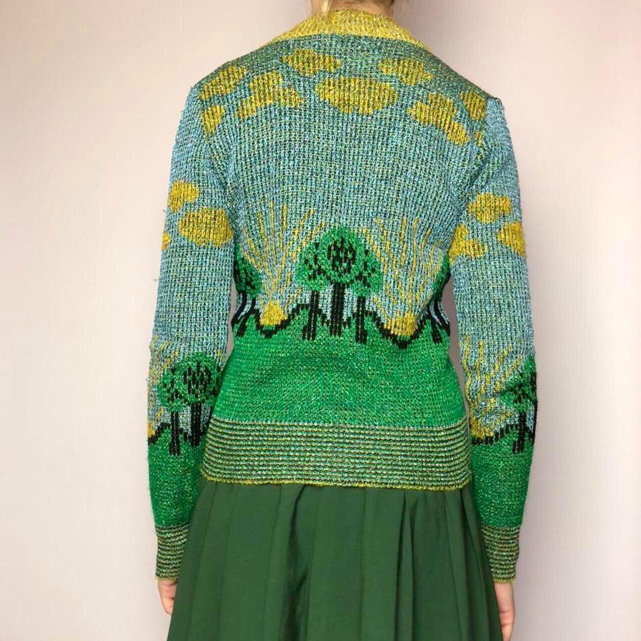 Vintage Sparkly Landscape Cardigan - cute trees and... | Depop