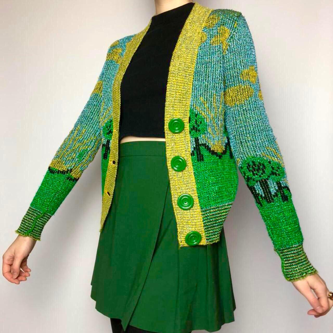 Vintage Sparkly Landscape Cardigan - cute trees and... | Depop