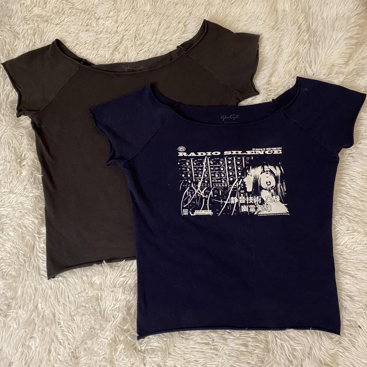 two john galt gray and navy graphic cropped tees,... | Depop