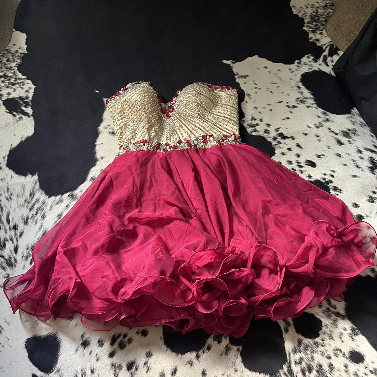 beautiful sherri hill ruby strapless dress, in... - Depop