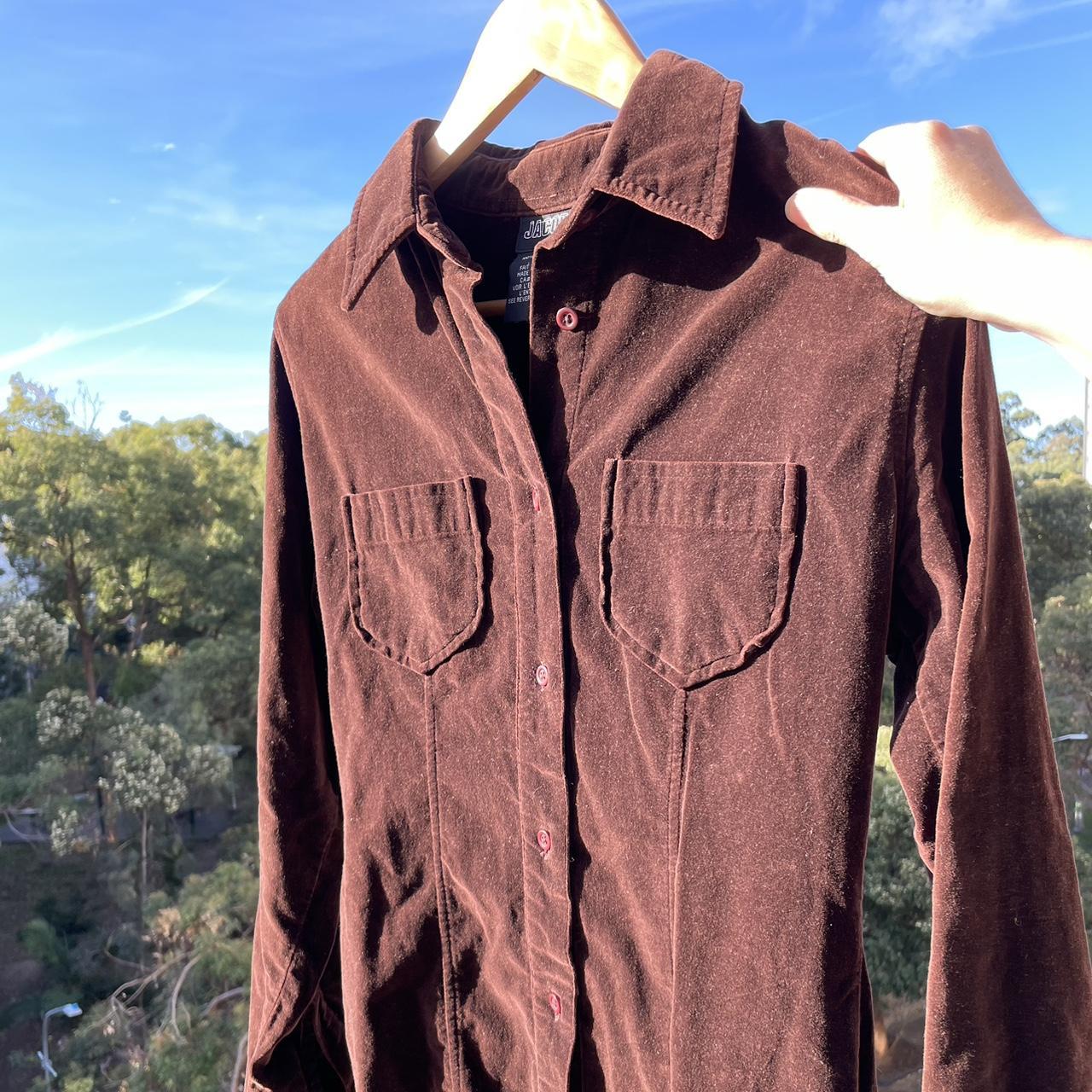 Vintage brown velvet shirt. Size 8. Fit 8-small 10.... - Depop