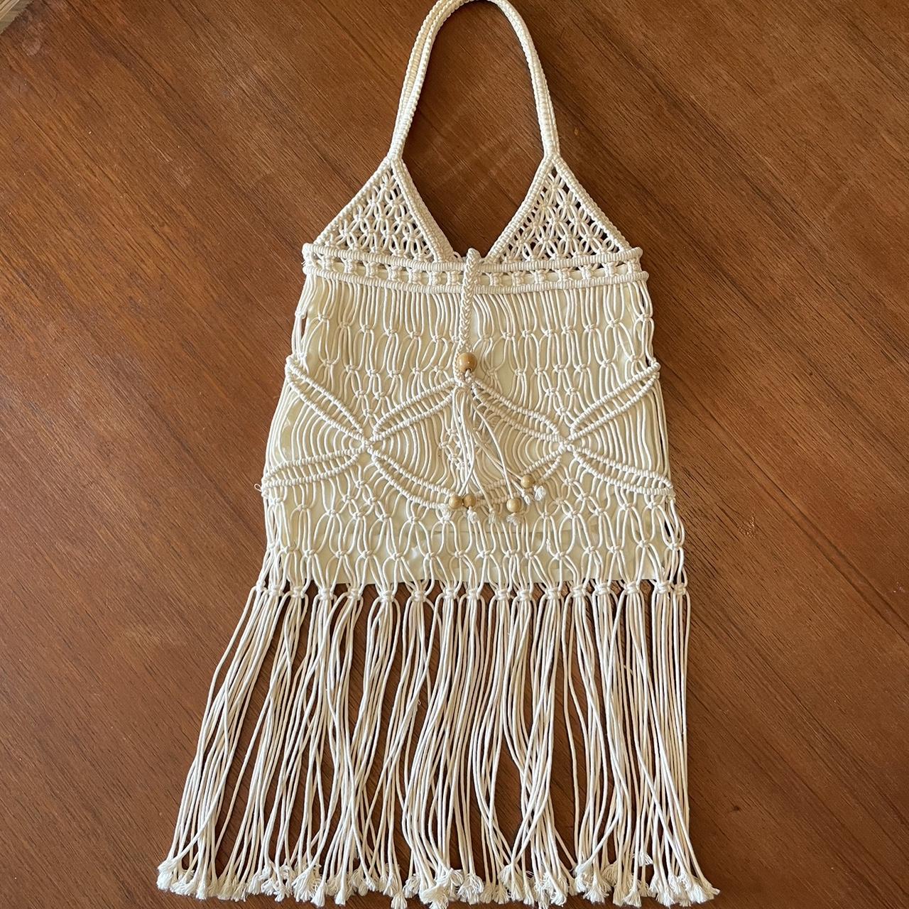 70s macrame handbag with tassels. Amazing condition.... - Depop