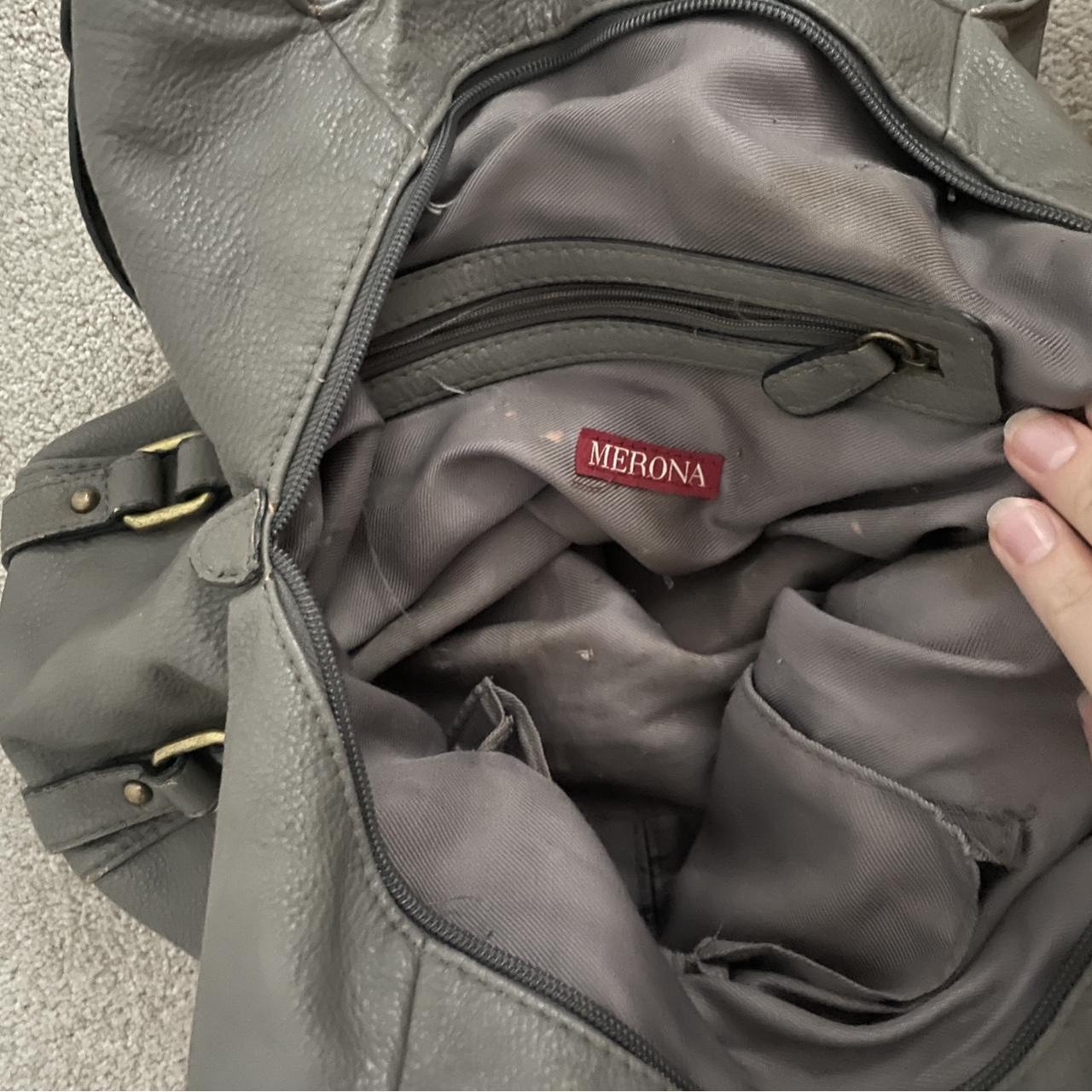 Gray Leather Like Material Bag This Merona bag has... - Depop
