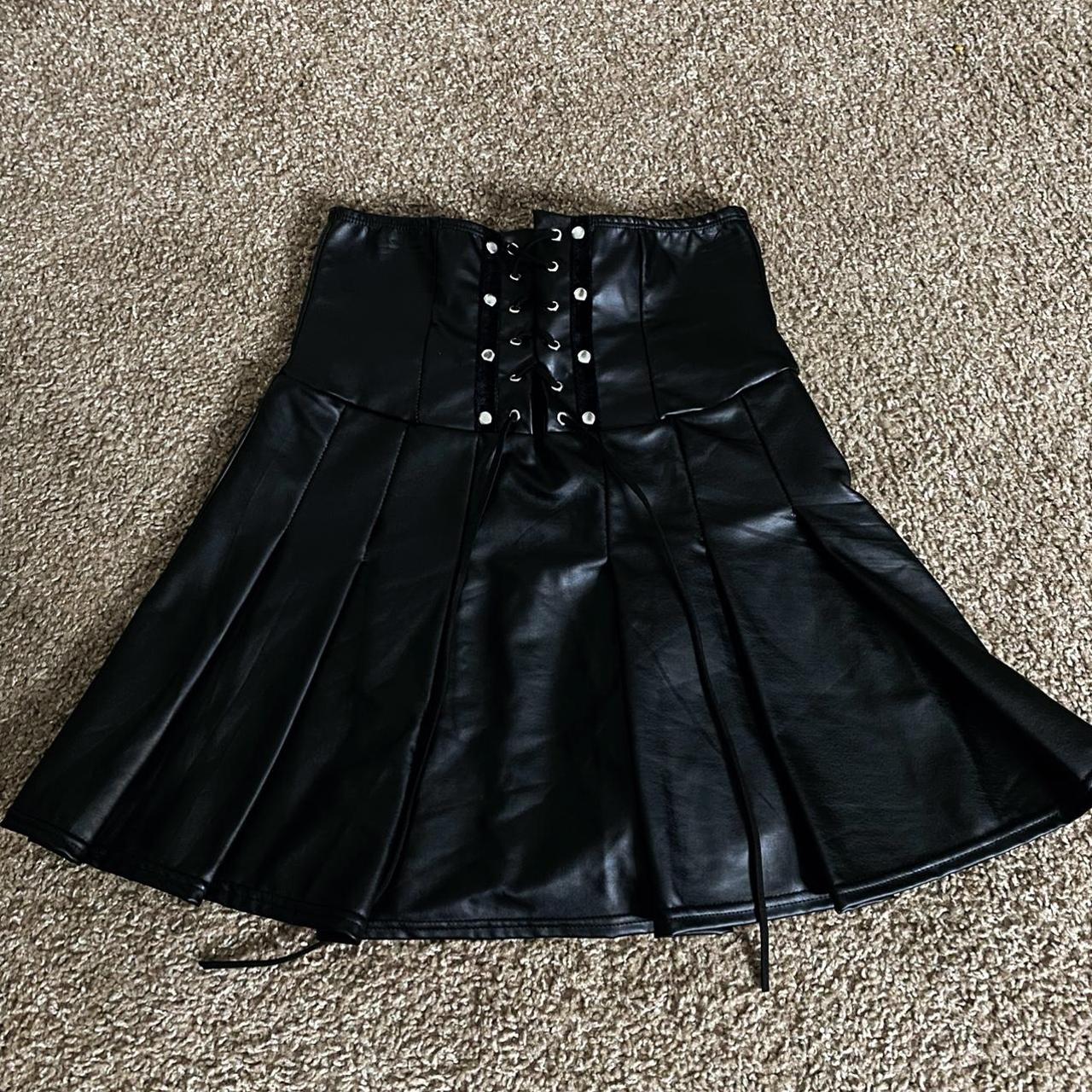 Spencer’s mall goth faux leather mini skirt 🖤 size... - Depop