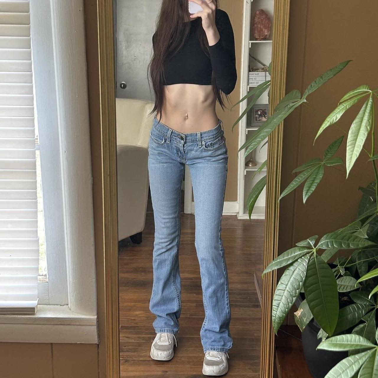 early 2000s low rise flare jeans light wash does... - Depop