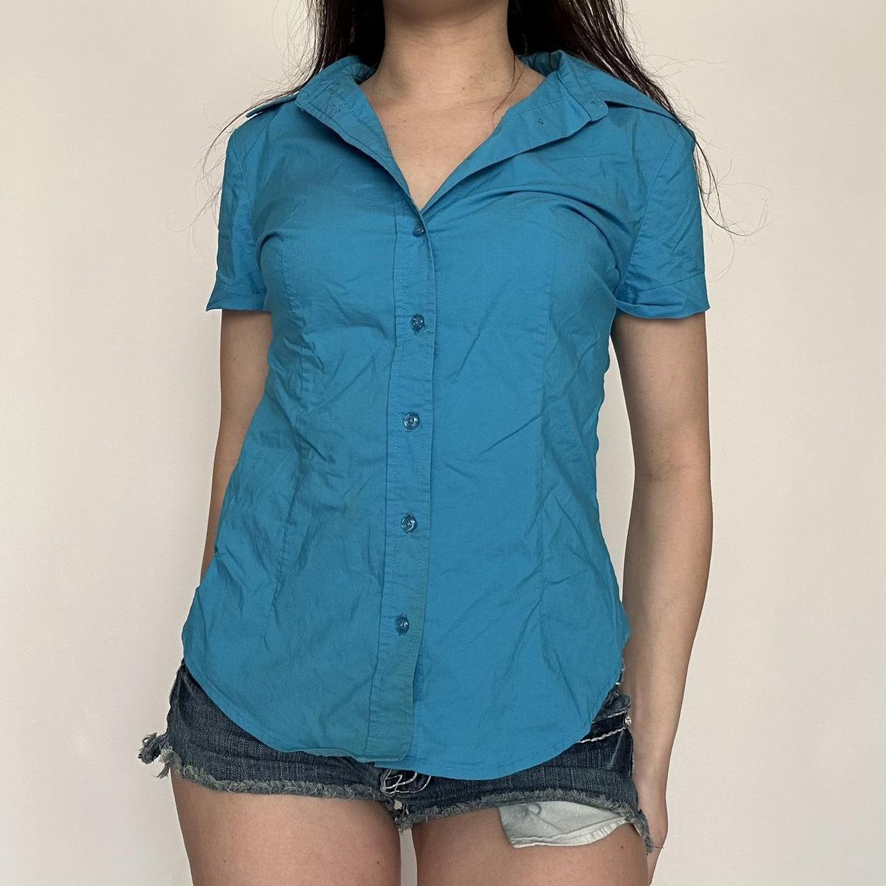 Y2k button-up shirt with a preppy vibe has small... | Depop