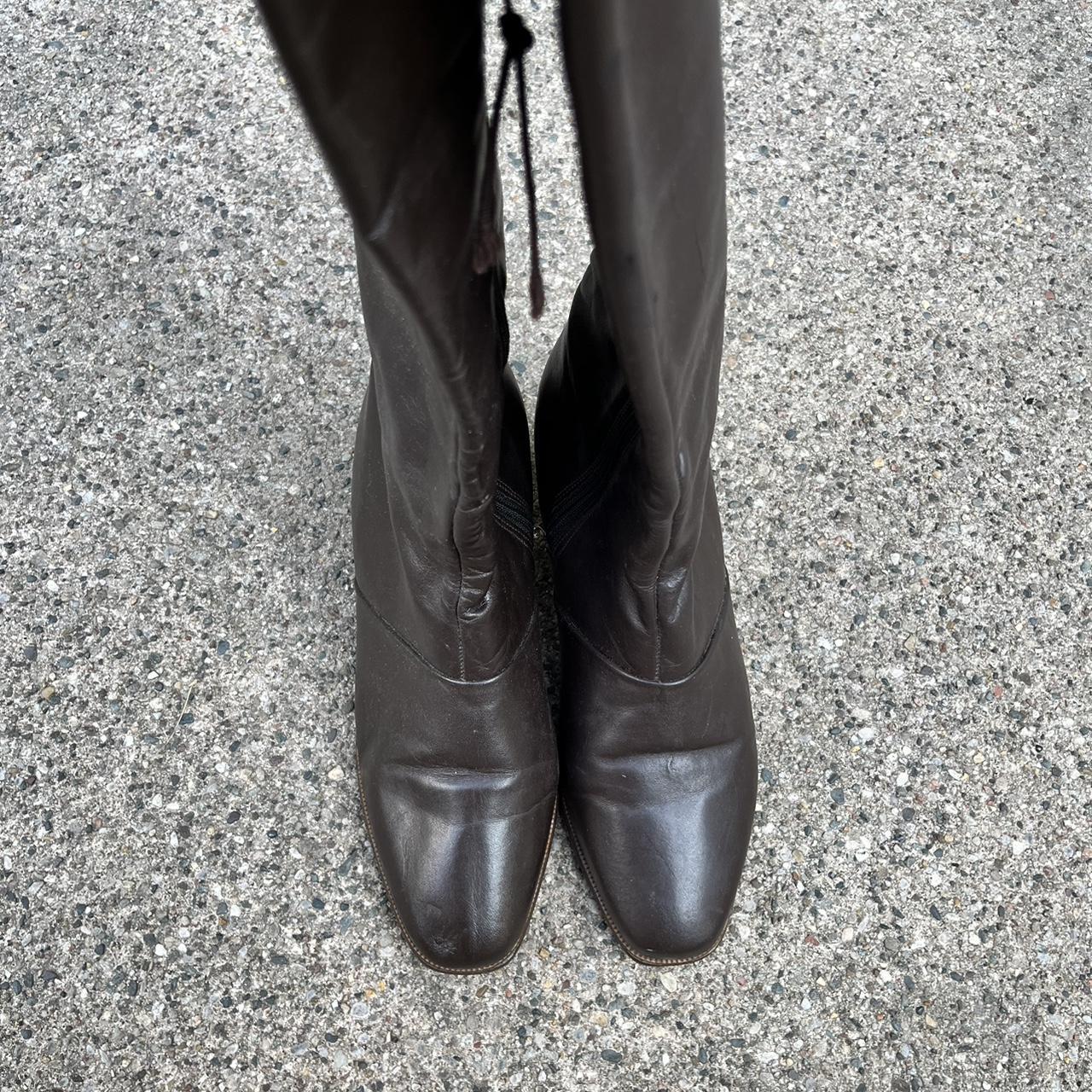 VINTAGE 70’s KNEE HIGH LEATHER BOOTS - size 7 -... - Depop