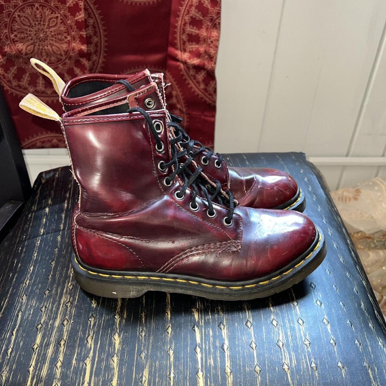 Love these burgundy Dr. Martens. Tag says a size 7,... - Depop