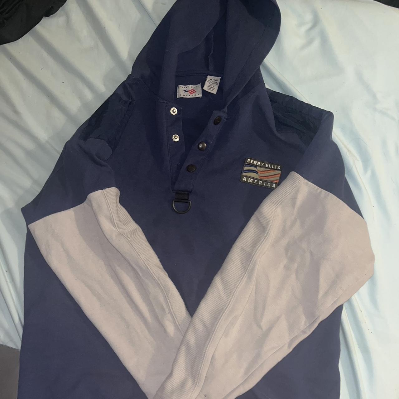 Navy Perry Ellis America sweatshirt . Has a good.... - Depop