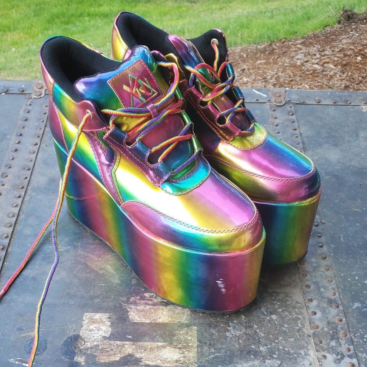 YRU Rainbow Platform Boots (small scuff pictured in... - Depop