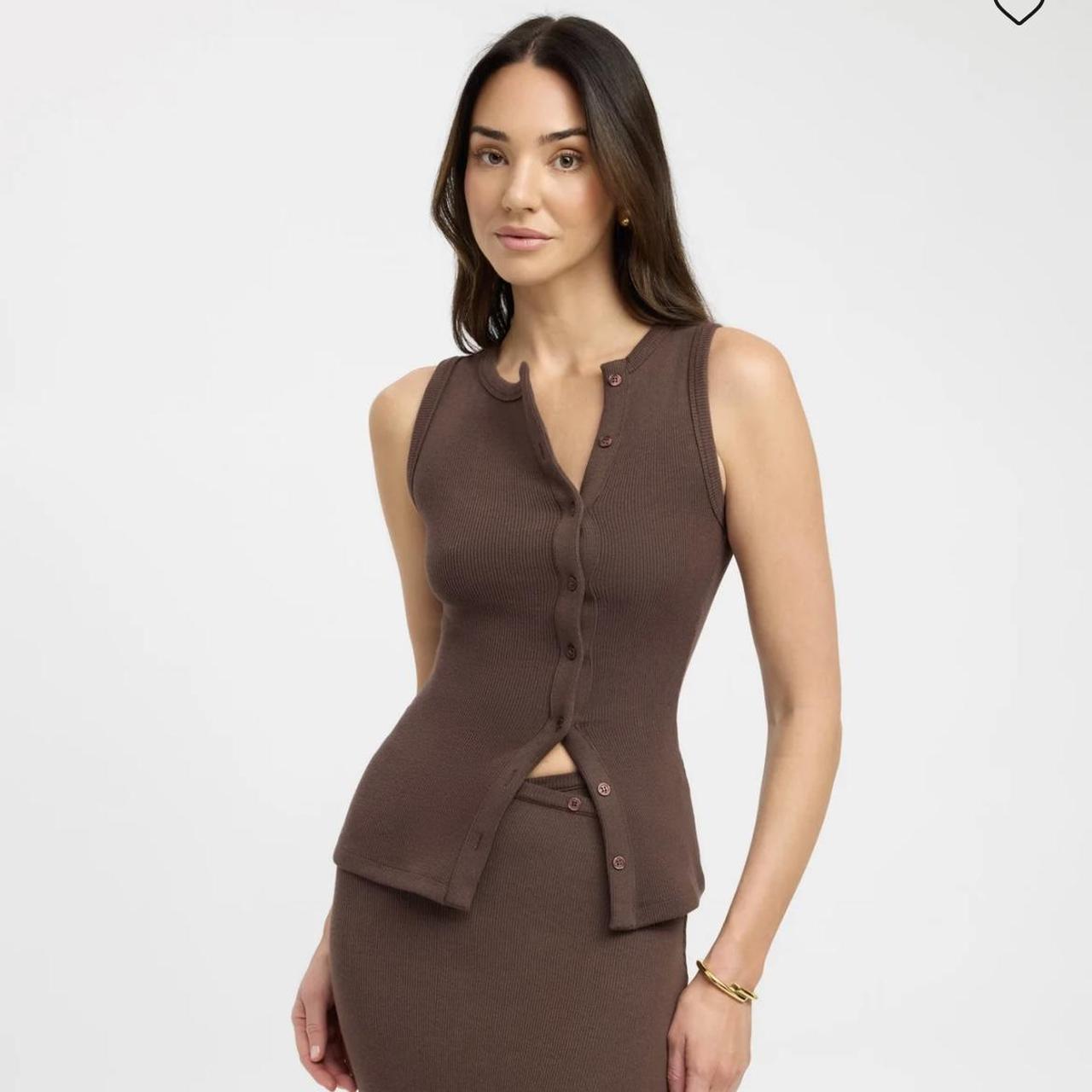 KOOKAI BEC BUTTON TANK IN DARK CHOCOLATE Size... | Depop