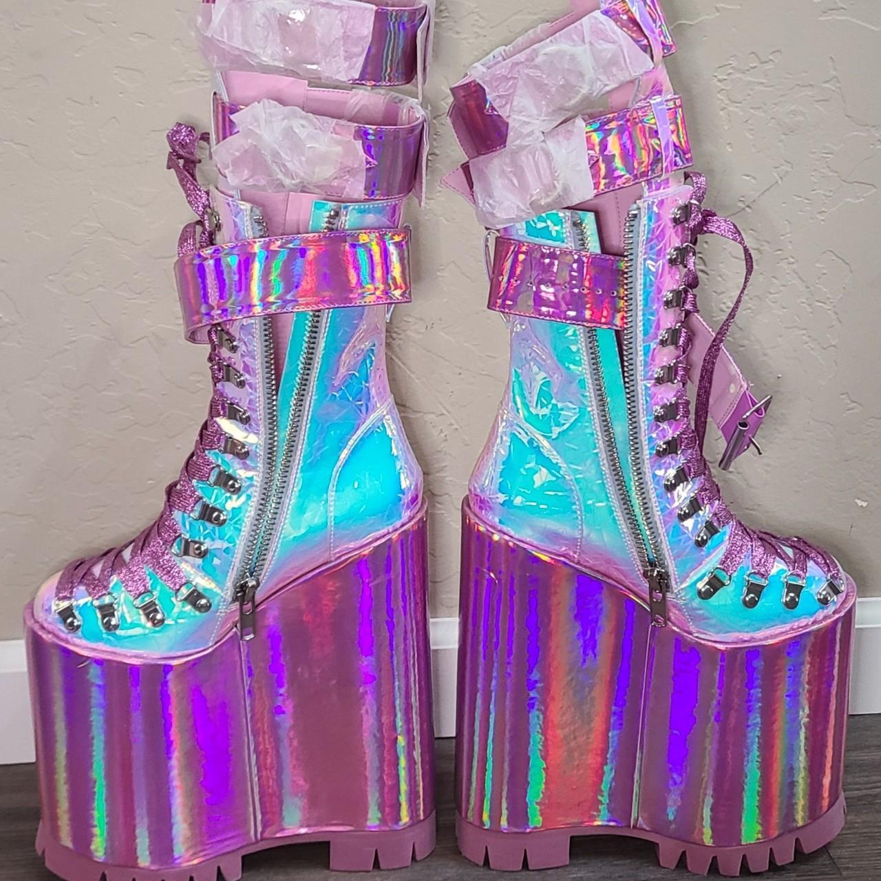 NIB Metallic Pink Club Exx Platform knee high... - Depop