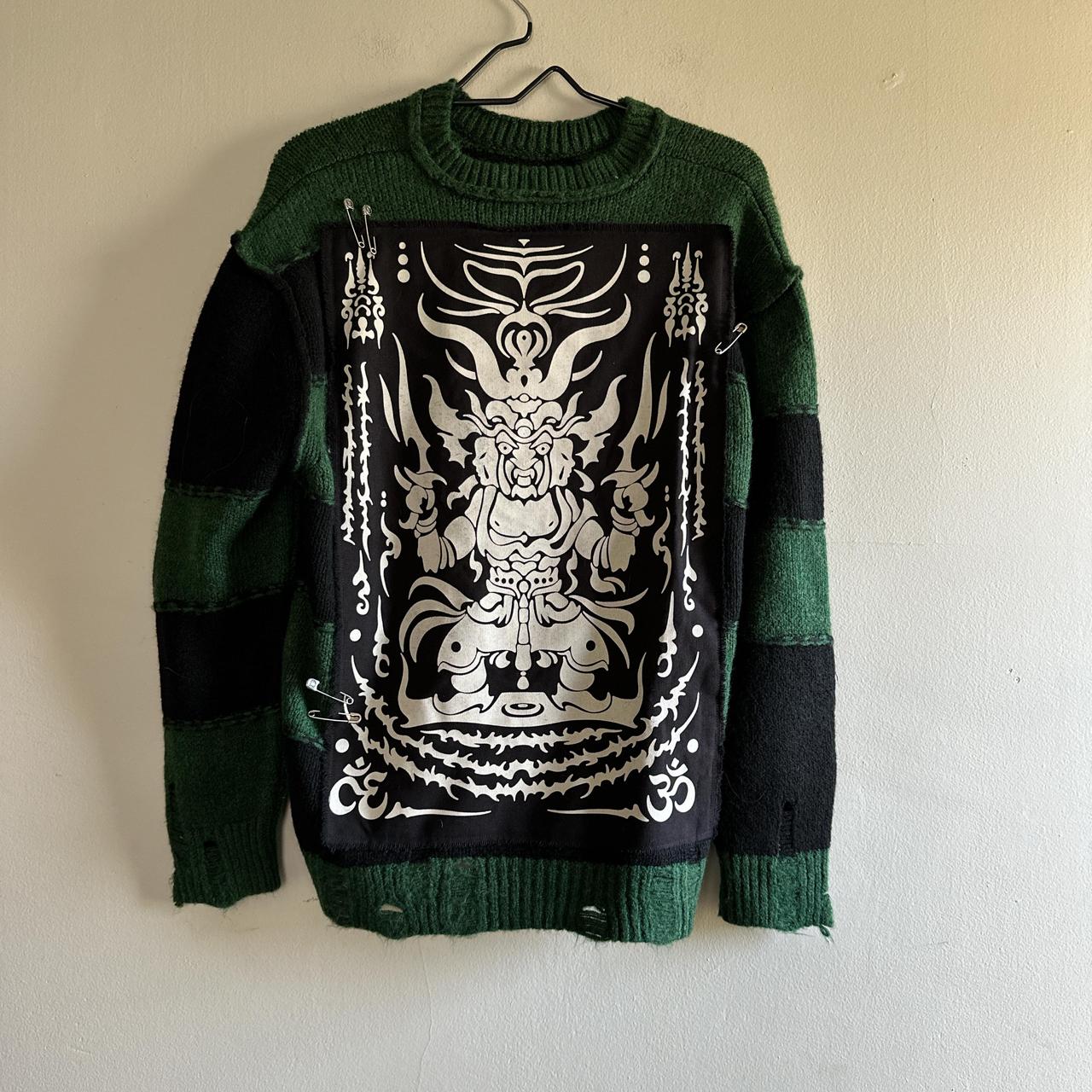Drop Dead om green stripped sweater Size Xsmall... - Depop