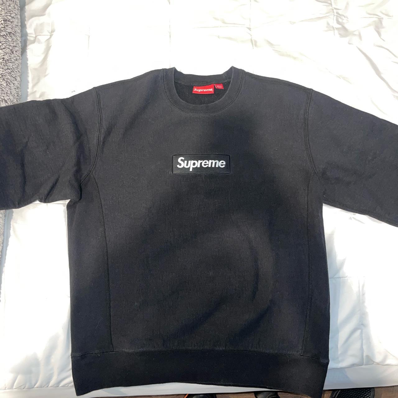Large black Supreme box logo crewneck. Slight fading... - Depop