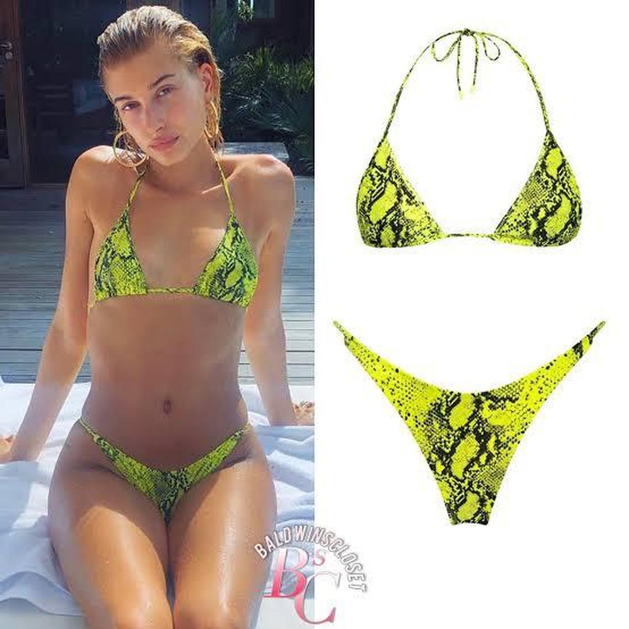 Tringl neon yellow snake print bikinis - worn once!... - Depop