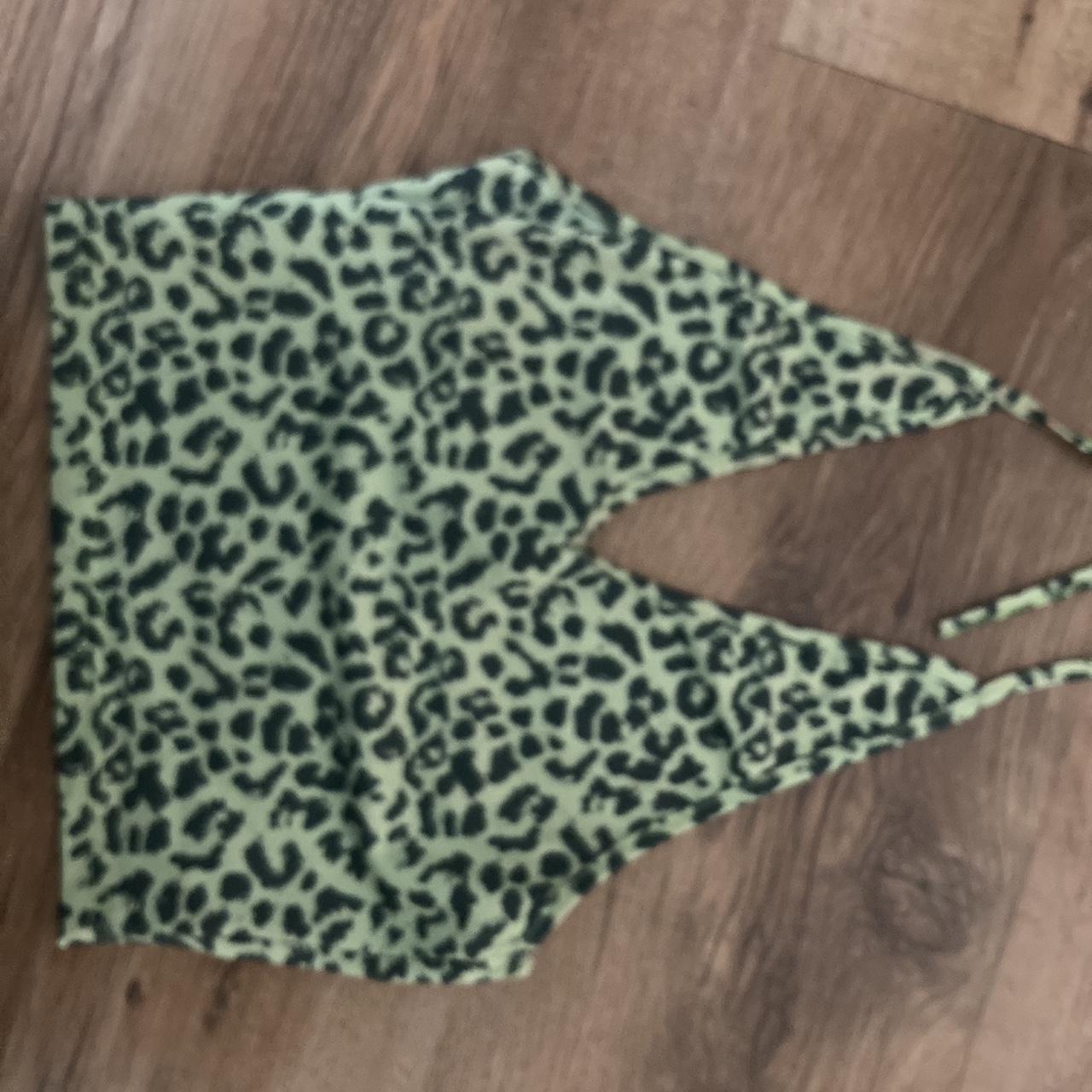 Neon green leopard print crop top with neck tie up... - Depop