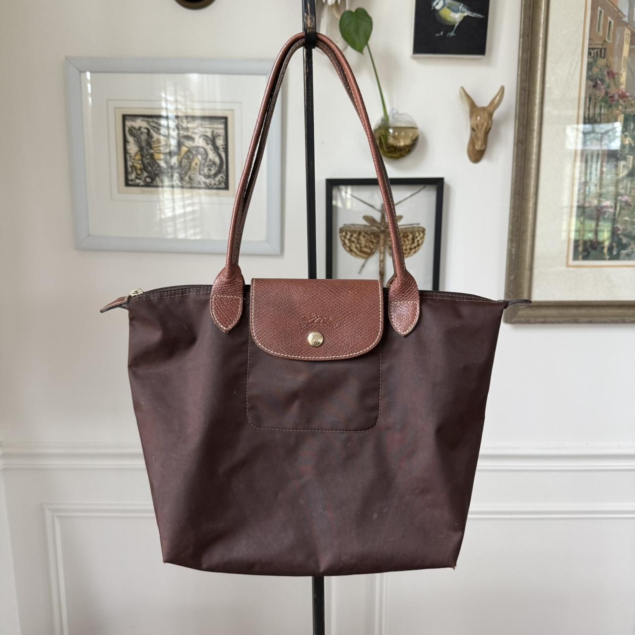 Longchamp chocolate brown Le Pliage double handle... | Depop