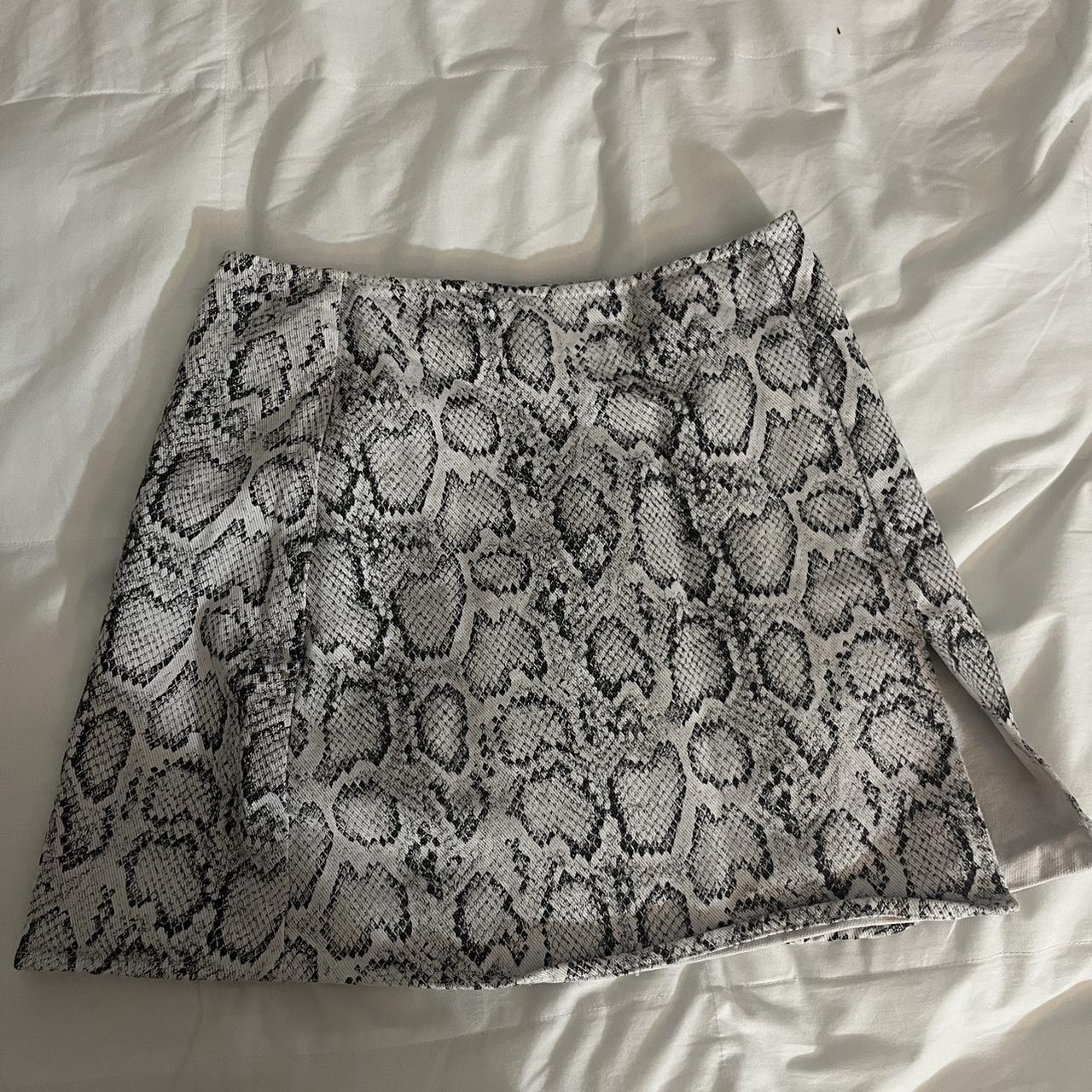 Snake Skin Mini Skirt B&W, a light grey tone - Depop