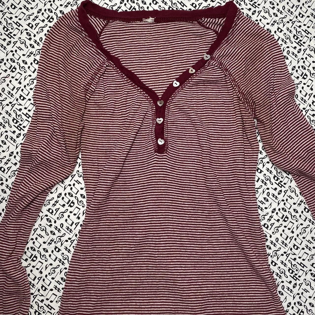 Heart button Henley longsleeve shirt ♡ Striped... - Depop