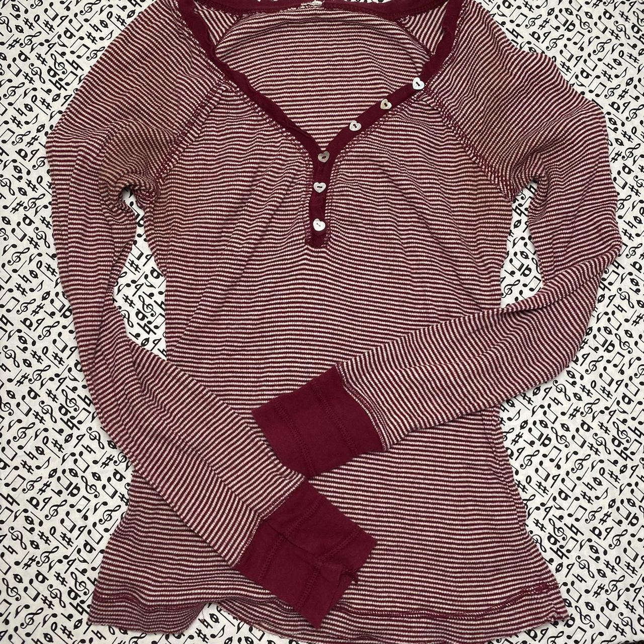 Heart button Henley longsleeve shirt ♡ Striped... - Depop