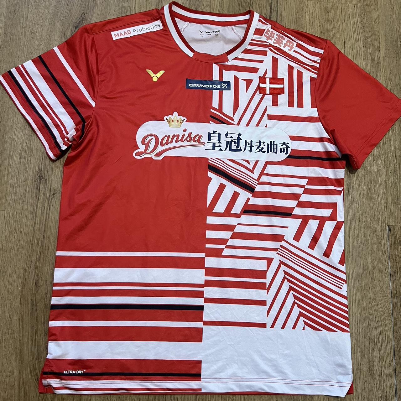 Danisa Denmark red and white volleyball jersey... - Depop