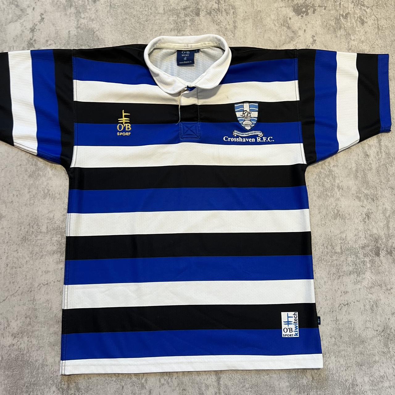Crosshaven Rugby Blue and black striped rugby shirt... | Depop