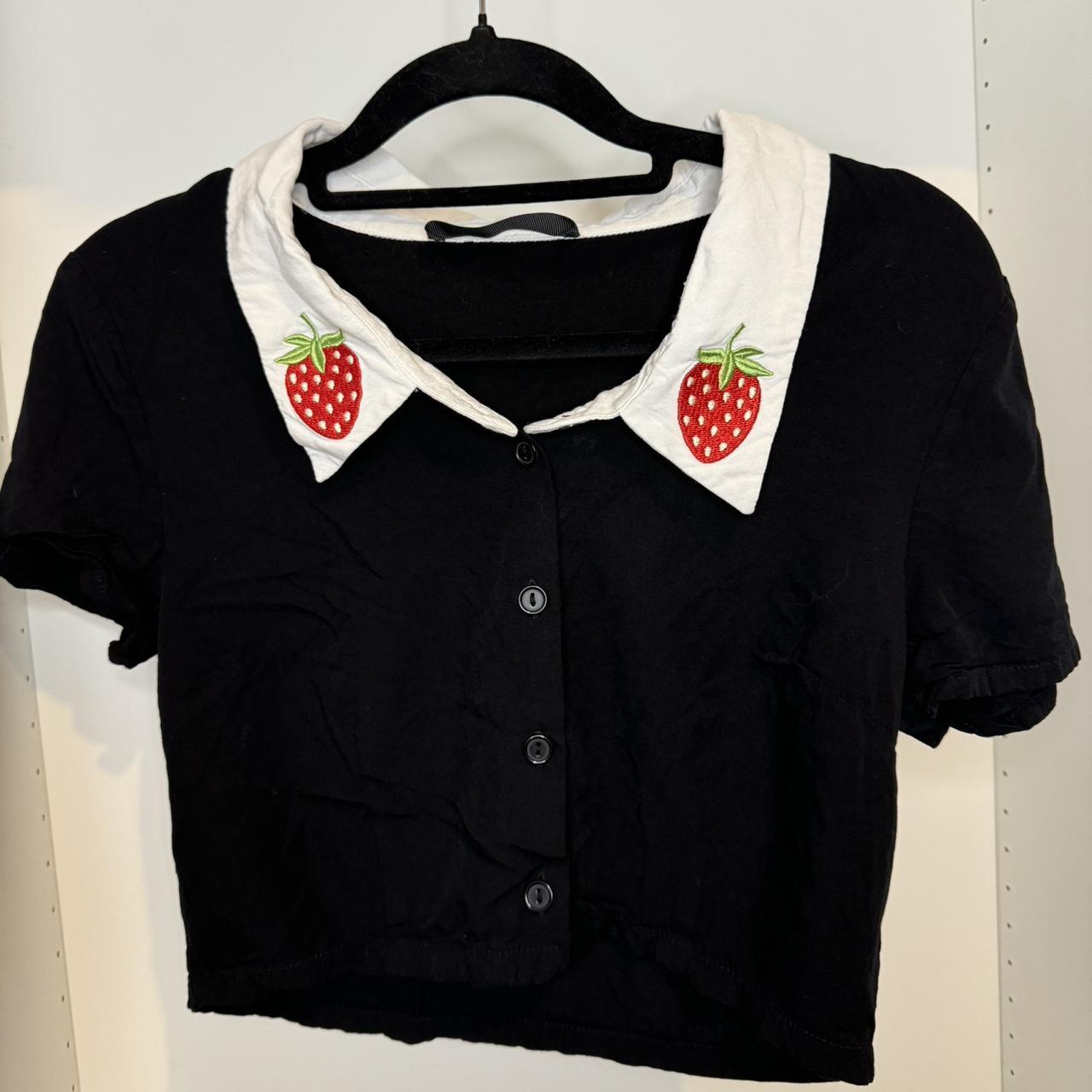 Dangerfield Strawberry Cropped Button Up Shirt 🍓 - Depop